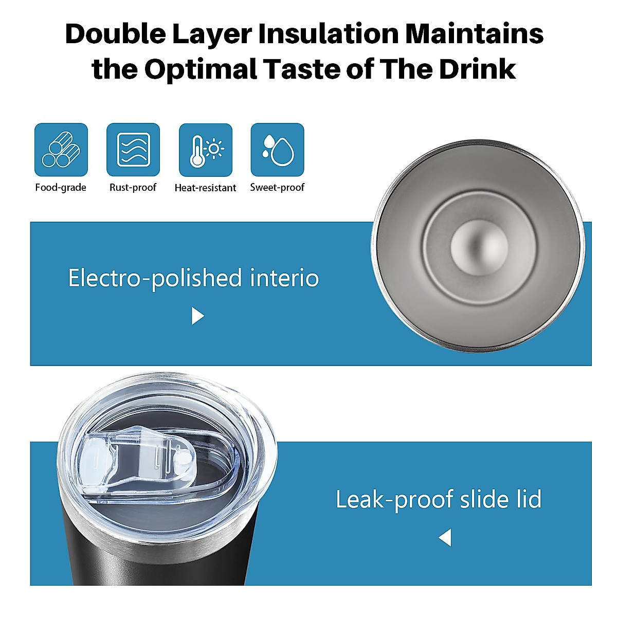 FristChoice 20 oz Skinny Tumbler with Lid and Straw,Stainless Steel Vacuum Insulated Tumbler Cup Double Wall Leak-proof Coffee Mug,Travel Thermal Water Tumbler for Home,Office,Outdoor(Black,1)