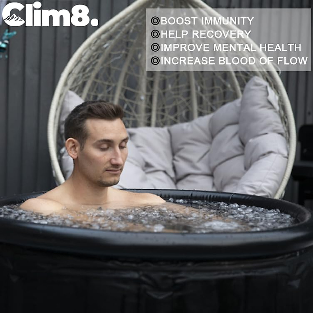 Clim8 Ice Bath Tub for Athletes: 85 Gallons Cold Plunge Tub with Lid, Insulated 4 Layers Portable Freestanding Ice Plunge Tub for Recovery