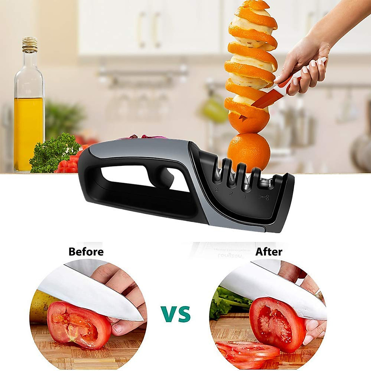 Kitchen Knife Sharpener - 2020 Upgraded 4-Stage Knife Sharpener and Scissor Sharpener,With Spork Spoon