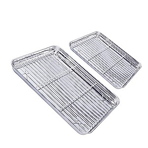 Cookie Tray 2pcs Stainless Steel Drainer Bread Loaf Pan Bandejas Para Comida Oven Tray Oven Grill Rack Deep Roasting Pan Vegetable Drain Storage Multipurpose Tray Turkey