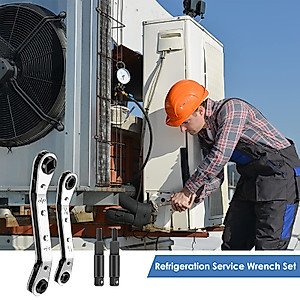 Zhehao Hvac Service Wrench Refrigeration Service Wrench Set, 3/8 to 1/4, 5/16 x 1/4, Ratchet Wrench Refrigeration Tool Set Air Conditioner Valve with Hexagon Bit Adapter Kit for Equipment Repair