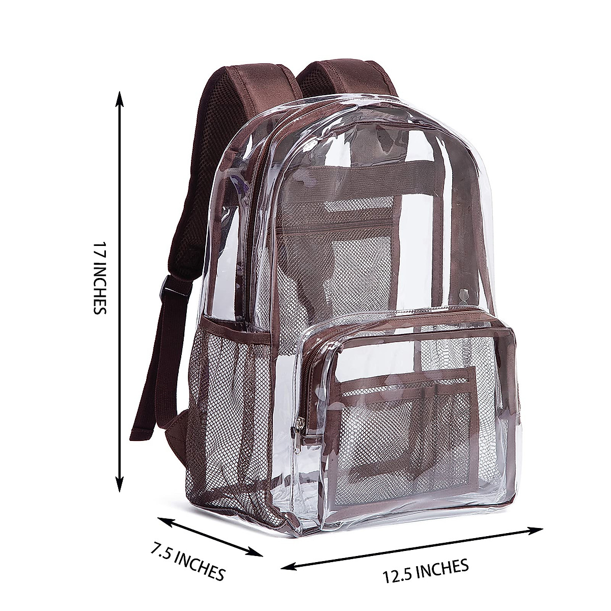 Vorspack Clear Backpack Heavy Duty PVC Transparent Backpack with Reinforced Strap & Large Capacity for College Workplace Security - Coffee