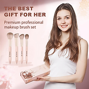 OMANIAC Makeup Brushes Set (15Pcs), Premium Synthetic Powder Concealers Eye Shadows Blush Professional Make Up Brushes Set, Perfect Birthday Gifts for Women.(Pink)