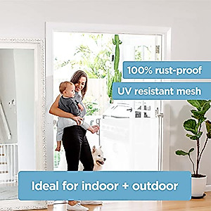 Retractable Baby Gate Perma Child Safety 41" Tall x 71” Wide, Mesh, For Stairs, Doorways, Dogs, Pets, Indoor, Outdoor, One-Handed Operation, Locking, Easy Install, Hardware Mount, White