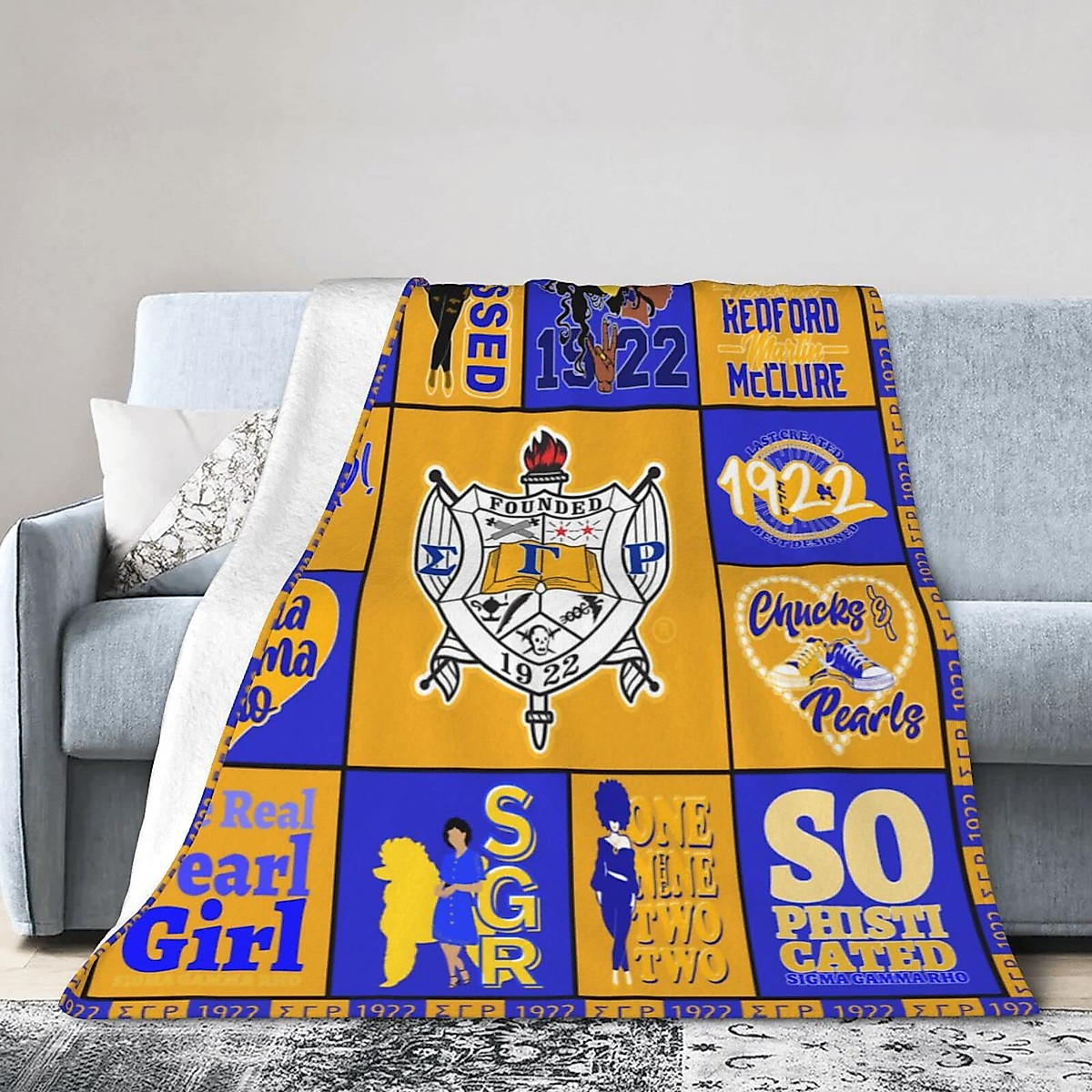Kunsaww Sigma Gamma Rho Sorority Blanket for Women Flannel Throw Gift with 1922 Poodle and African American Design for Bedroom Sofa Decor,50"x40"