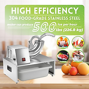 Tzechkii 110V Commercial Snow Cone Machine, ETL Approved 250W Electric Shaved ice Machine, Stainless w/Dual Blades shaved ice maker, Snow Machine with Acrylic Storage Box for Home, Restaurants Bars.
