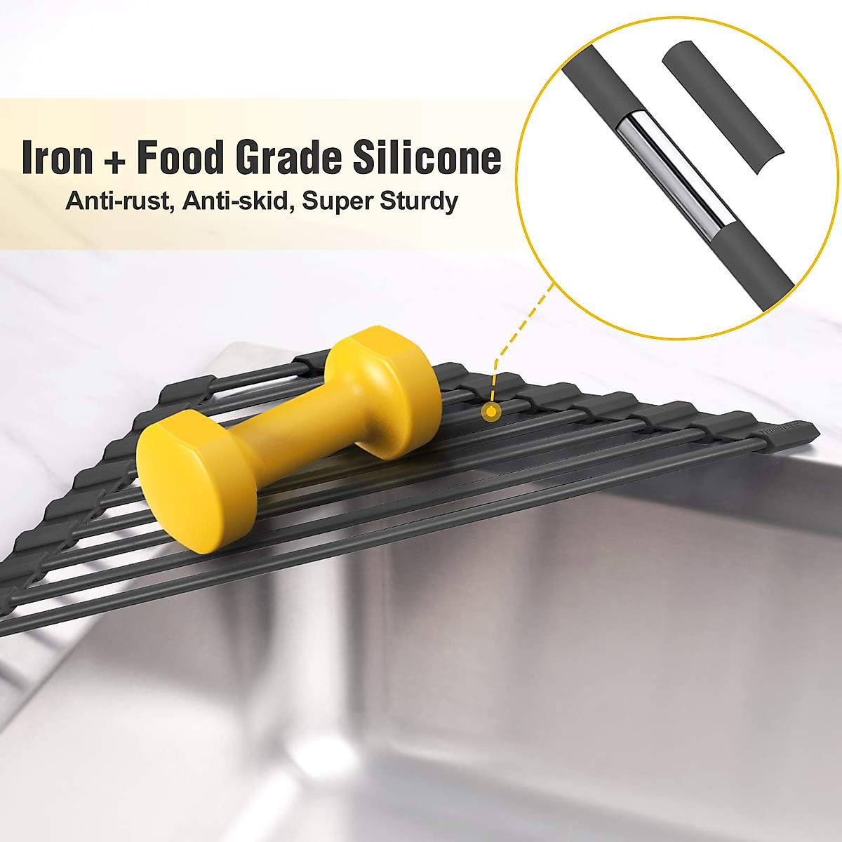 Silicone Faucet Splash Guard and Small Triangle Roll-Up Dish Drying Rack with Silicone Coating, Multifunctional Kitchen Drain Storage Tool