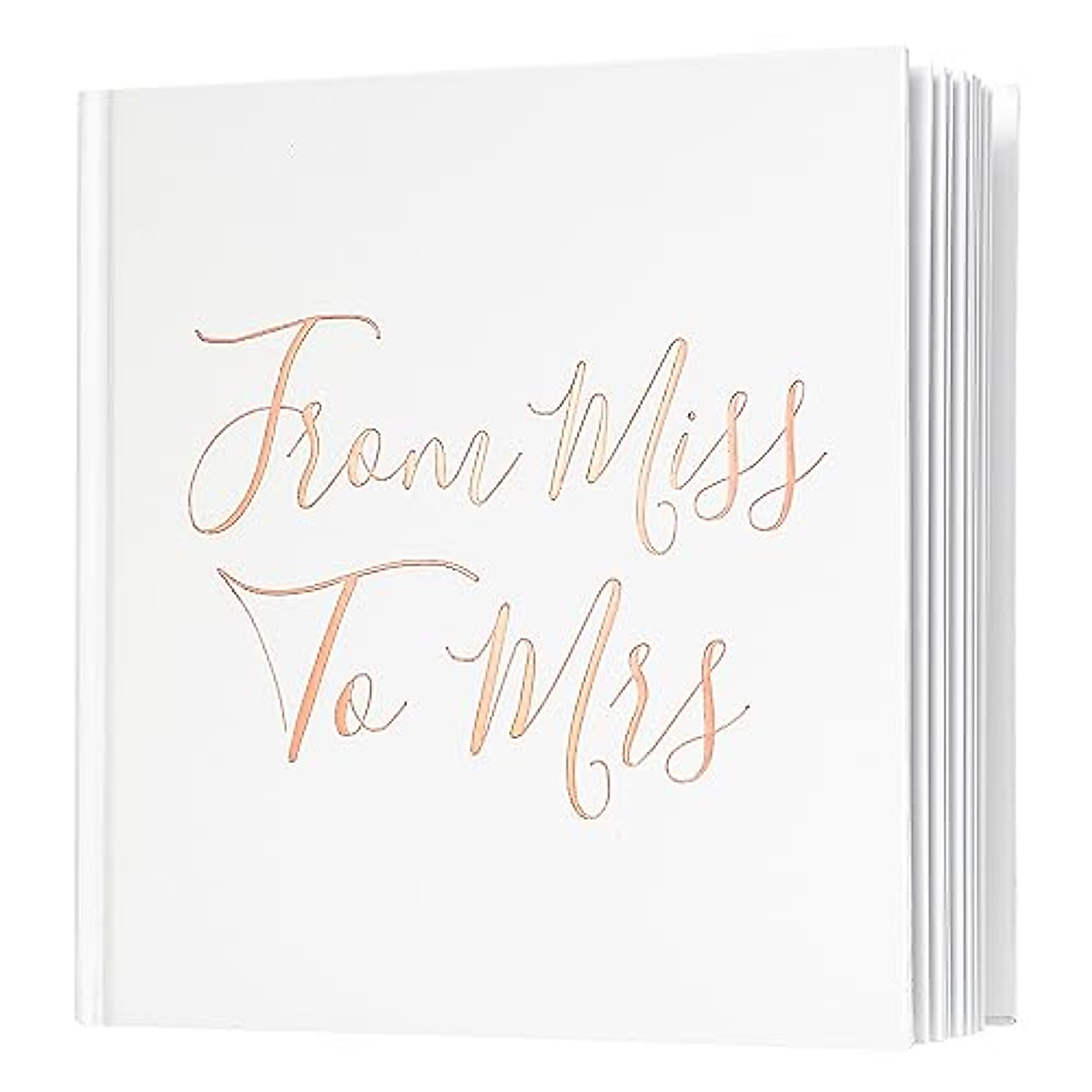 Calculs Bridal Shower Guest Book from Miss to Mrs Picture Book Polaroid Blank Pages for Instant Film Rose Gold Bachelorette Party Sign in Book 8.5” Square White Cover Rose Gold Foil Stamping