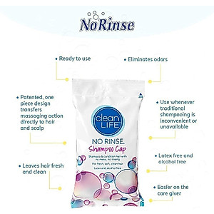 No-Rinse Shampoo Cap by Cleanlife Products, Shampoo and Condition Hair with no Water or Rinsing - Microwaveable, Latex-Free and Alcohol-Free (Pack of 5)