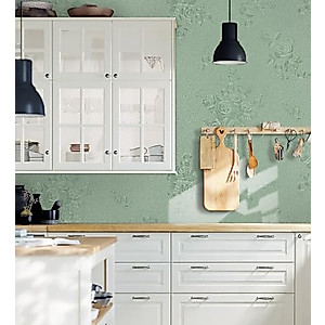 Dimoon Wallpaper 78.7"x17.3" Thicken Embossed Floral Stick and Peel Wallpaper Green Flower Stick Peel Contact Paper Solid Pure Waterproof Green Adhesive Wallpaper Removable Shelf Vinyl Roll