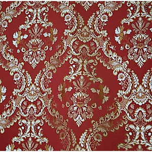 Damask Upholstery and Drapery, Jacquard Fabric Sold by The Yard (Burgandy)