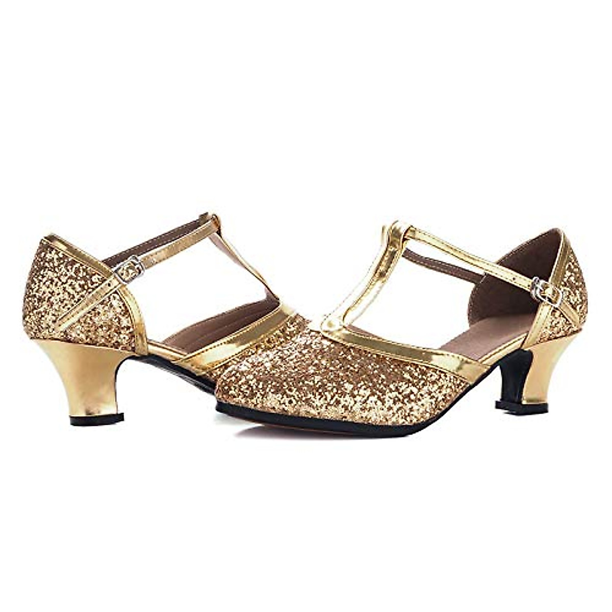 DKZSYIM Women's Latin Dance Shoes Ballroom Performance Dance Shoes Model KM838, Gold, 9 B(M) US