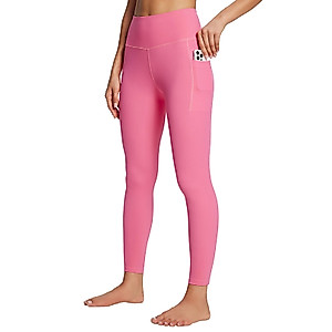 BALEAF Leggings for Women Tummy Control with Pockets Deep Workout High Waisted Athletic 7/8 Gym Ultra Soft Petite Yoga Ankle Pants Hot Pink 2XL