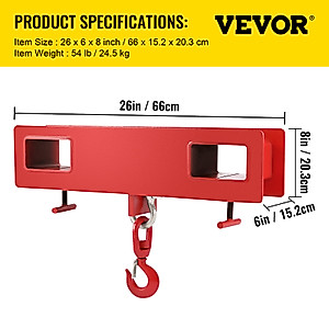 VEVOR Forklift Lifting Hook, 4400lbs Capacity Forklift Lifting Hoist, Red Forklift Mobile Crane with Swivel Hook and Two Large T-Screws, Hook Forklift Lifting Hoist, Fork Lifting Attachment
