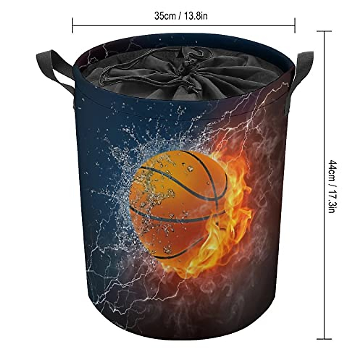 Basketball Laundry Hamper Fire Water Ball Kids Laundry Basket Sports Dirty Clothes Storage Basket Collapsible Waterproof Toy Organizer for Boys Bedrooms