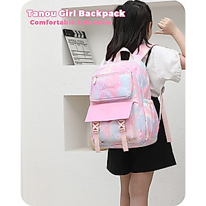 Tanou Kids Backpacks for Girls, 16 Inch Elementary Middle School Backpack, 2023 Lightweight Girl Bookbags with Anti-theft Pocket, Pink