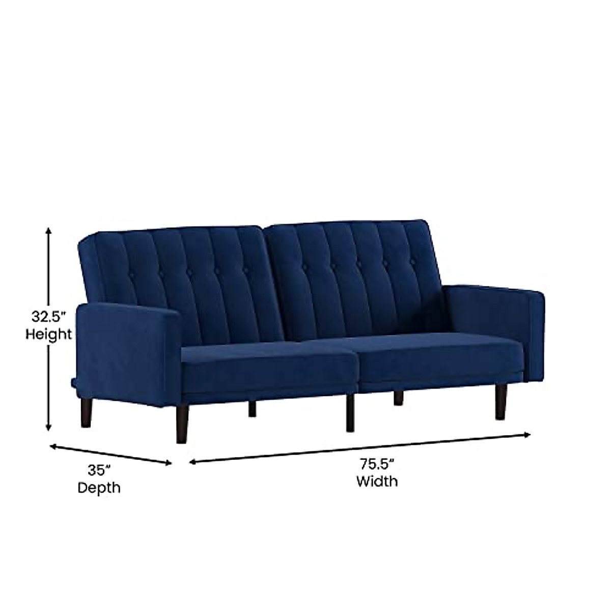 Flash Furniture Carter Premium Tufted Split Back Sofa Futon -Navy Velvet Upholstery - Solid Wood Legs - Convertible Sleeper Couch for Small Spaces