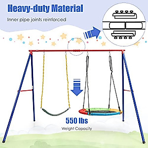 INFANS 2 Seat Swing Stand Set, 550 lbs Heavy Duty Metal Swing Frame, Extra Large A-Frame Swing Stand for Kids and Adult Indoor Outdoor Activity Backyard Playground (Red Swing Stand)