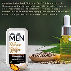 Vitabath Men's Solid Cologne Invigorating Crisp Cool Water & White Woods All Over Lasting Amber & Woodland Fragrance with Skin-Loving Natural Beeswax & Hemp - 0.5 oz