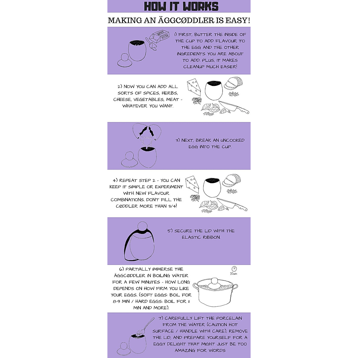 AggCoddler - XXL Porcelain and Silicone Egg Cooker, Scandinavian Egg Coddler Poacher