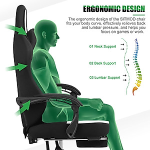 Gaming Chair,Big and Tall Gaming Chair with Footrest,Ergonomic Computer Chair,Fabric Office Chair with Lumbar Support,360 Degree Swivel and Height Adjustment,Video Gaming Chair for Adults-White