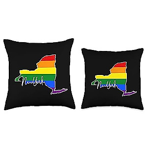 New York Map USA State Rainbow Pride Flag Map USA State New York Rainbow Flag Pride Month Throw Pillow, 18x18, Multicolor