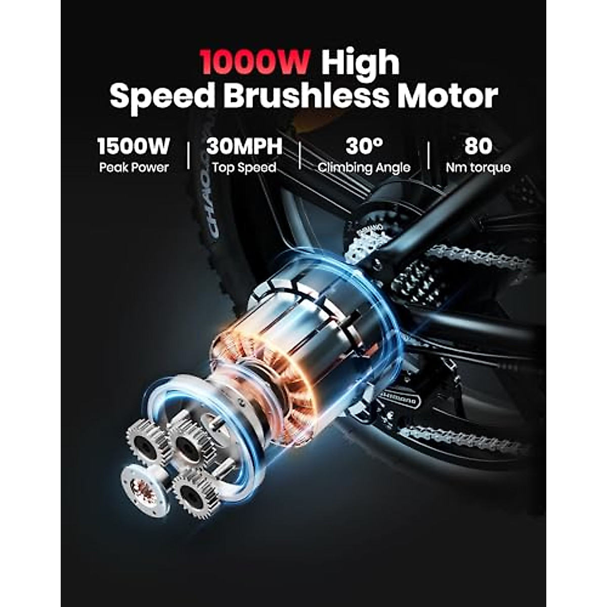 AMYET V9-G60 Electric Bike for Adults, 20" Fat Tire Electric Bike, 1000W/Peak 1500W Ebike with 48V20Ah Removable Battery, 30 MPH Shimano 7 Speed Gears, Dual Shock Absorber (Black)