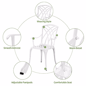 PATIO-IN 3 Piece Patio Set Cast Aluminum Patio Furniture Outdoor Bistro Table Set with Adjustable Foot Cap,Metal Bistro Table and Chair Set of 2 for Front Porch,Garden,White