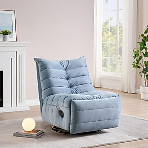 Swivel Recliner Chair, 360° Swivel Leisure Living Room Chairs with Side Pocket & Footrest, Comfy Lounge Lazy Reading Sofa Chair Accent Chairs for Bedroom, Small Space, Blue