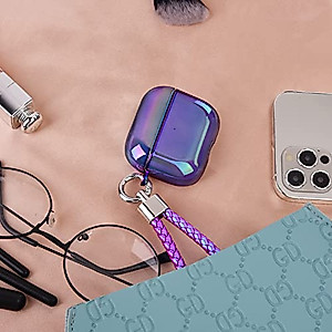 Worryfree Gadgets Case Compatible with Apple AirPods 3 Case Gen 3 Hard Stylish Protective TPU Cover Skin for AirPods 3 Cover Wireless Charging Front LED Visible with Carabiner Anti-Lost Strap, Purple