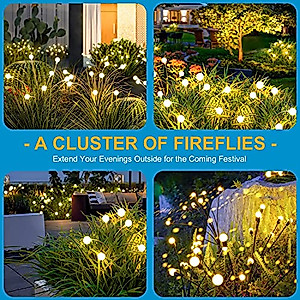 Solar Garden Lights - 4 Pack 10 LED Solar Powered Firefly Lights Solar Outdoor Waterproof New Upgraded Swaying Outdoor Garden Lights for Landscape Pathway Patio Yard Walkway Decorations | Warm White