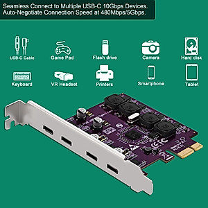 FebSmart 4X 5Gbps USB-C Ports PCI Express USB 3.0 Expansion Card for Windows 11, 10, 8.x, 7, Vista, XP Desktop PCs, Built in Self-Powered Technology, No Need Additional Power Supply (FS-U304C-Pro)