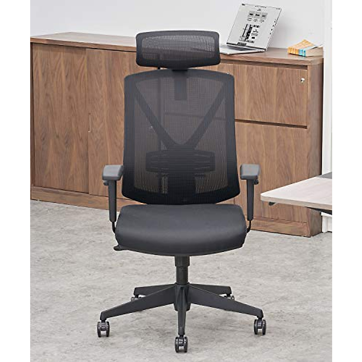 CLATINA Ergonomic High Mesh Swivel Executive Chair with Adjustable Height Head Arm Rest Lumbar Support and Upholstered Back for Home Office