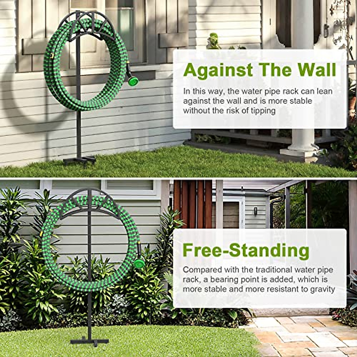 Mr IRONSTONE Garden Hose Holder,4 Spikes Water Hose Holder Holds 125-feet Hose,Freestanding Hose Stand Made of Heavy Duty Steel,Expandable Garden Hose for Outside Yard Lawn, Black