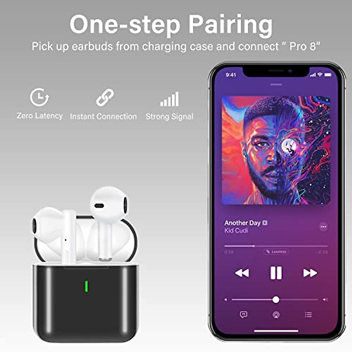 Wireless Earbuds Bluetooth 5.1 Headphones 30H Playtime in-Ear Hi-Fi Stereo Sound Noise Cancellation Mic IPX7 Waterproof Headset for iPhone/Samsung/Android/PC Black