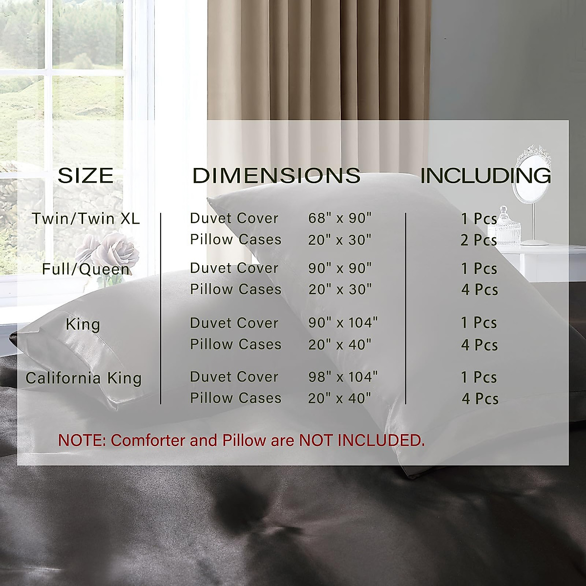 P Pothuiny 5 Pieces Satin Duvet Cover Full/Queen Size Set, Luxury Silky Like Black Duvet Cover Bedding Set with Zipper Closure, 1 Duvet Cover + 4 Pillow Cases (No Comforter)