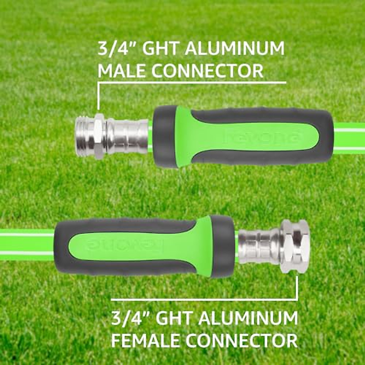 Fevone 6 ft Garden Hose, 2-Year Warranty Offered by Manufacturer, Hose Reel Leader Hose, Hybrid Polymer, Kink Resistance, 3/4" GHT Aluminum Fittings, 5/8" ID, 600 PSI, Drinking Water Safe (GH10)