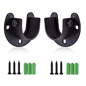 Rise age Stainless Steel Closet Rod Brackets, 1 Inch Diameter Closet Rod Support 2 Pcs, Heavy Duty Curtain Rod Holder, Black End Support for Closet Rod with Screws