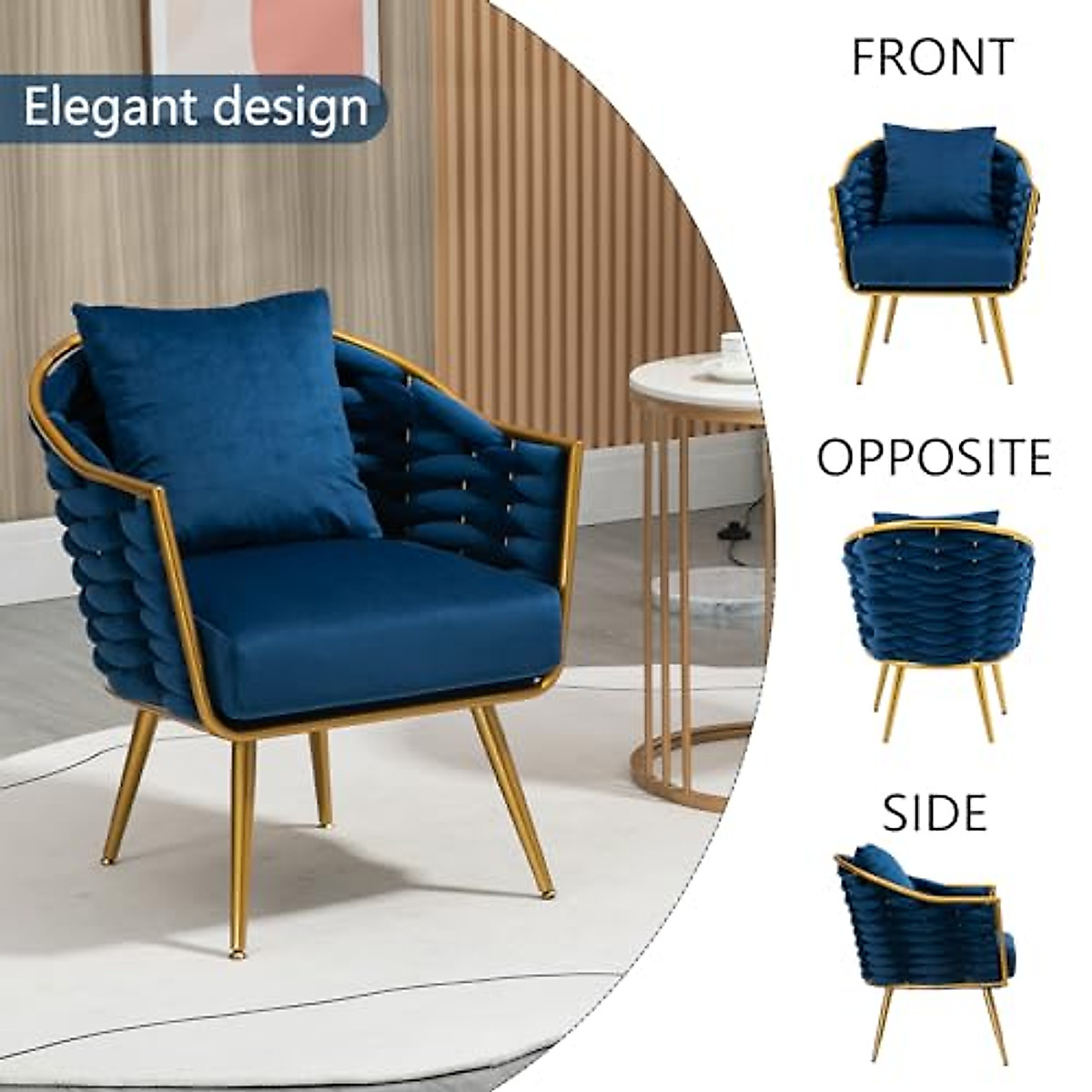 Mystiqueserenity Velvet Armchair, Modern Single Person Casual and Comfortable Accent Chair, with Tufted Backrest, Metal Frame, Soft Cushion, for Home, Living Room, Office, Bedroom (Blue)