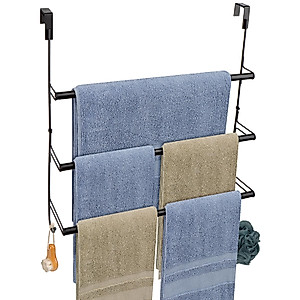 Livabber 3-Tier Over The Door Towel Rack, All Metal Towel Rack with Hooks for Door Hanging, Behind Door Towel Bar Towel Storage Holder for Bathroom Accessories, 22.83" L x 5.9" Wx 24.4" H (Black)