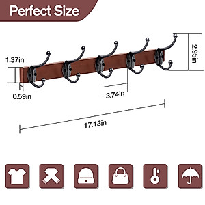 Zhithink Coat Hooks for Wall, Wall Mounted Coat Rack, Coat Hooks Wall Mount, 5 Hooks for Jacket Coat Hat, Pre-Assembled Wall Coat Rack for Entryway Bathroom Bedroom (1 Pack 17.13'' x 1.37'' x 0.59'')