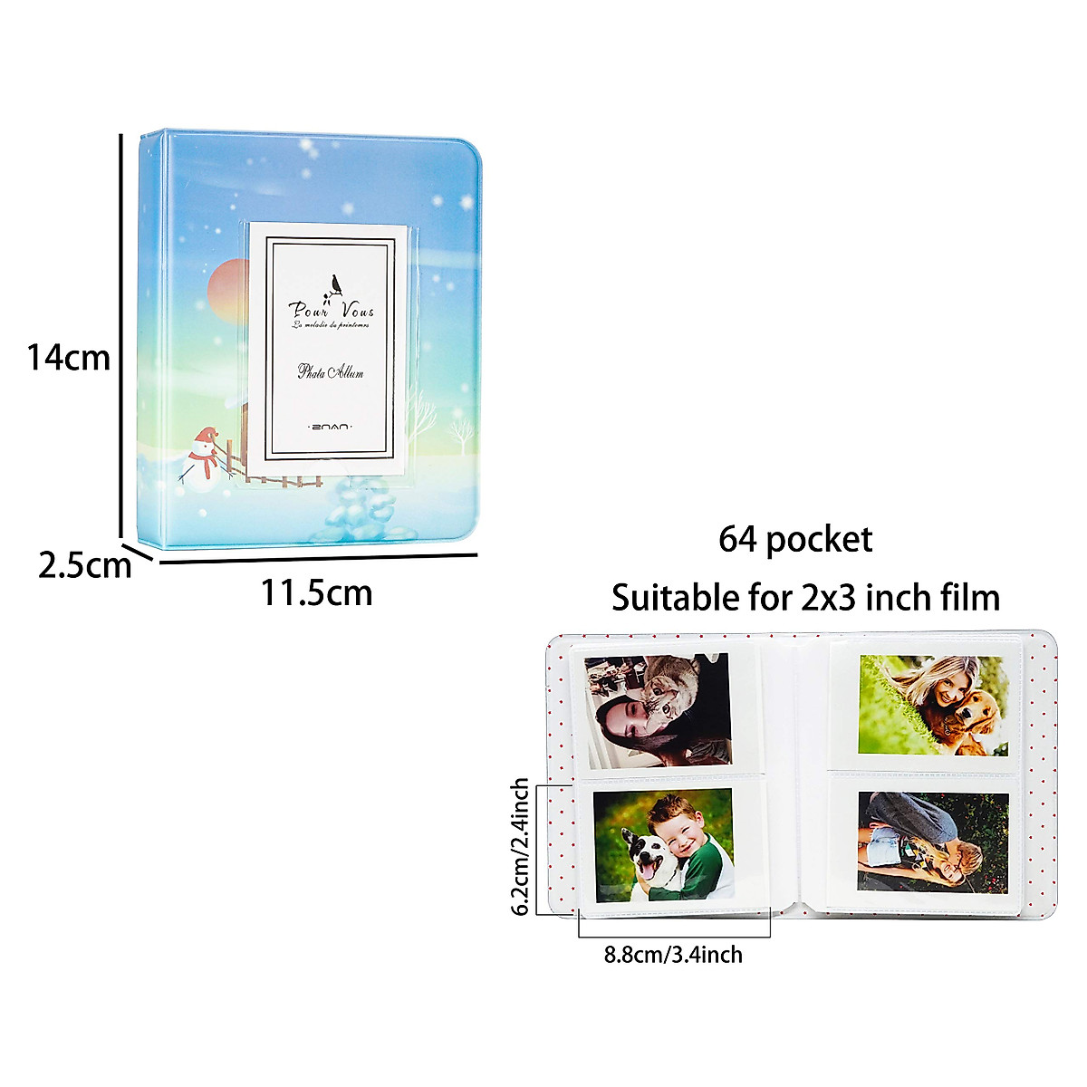 Borya 64 Pockets Mini Photo Album for Fujifilm Instax Mini 11/Instax Mini Liplay/Instax Mini Link/Mini 9/Mini 8/Mini 90/Mini 25/Polaroid Snap PIC-300/HP Sprocke/Kodak Mini 3-Inch Film.(Snowman)