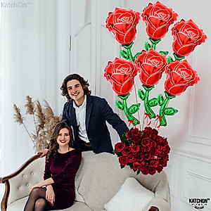 Katchon, Giant Rose Balloons 37 Inch - Pack of 6 | Rose Foil Balloons, Flower Shaped Balloons | Rose Shaped Balloons, Romantic Decorations Special Night | Happy Birthday Balloons Red Rose Balloons