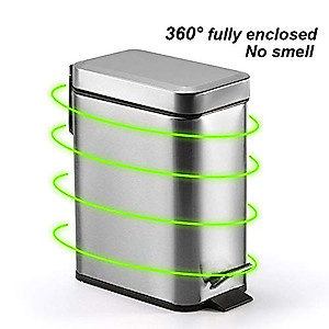 WENLII Silent Stainless Steel Trash Can 5L Rectangular Step Kitchen Waste Bin for Bathroom Kitchen Living Room Office Trash Bin (Color : Black)