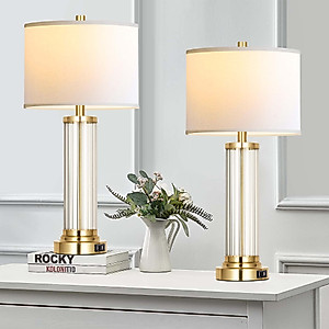 QiMH Touch Control Table Lamp Set of 2 with USB Ports, 3-Way Dimmable Nightstand Lamp with Fabric Cream Shade, Modern Bedside Lamp for Living Room Bedroom Reading, LED Bulbs Included