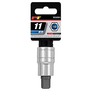 Performance Tool W32981 1/2 Drive 11mm Hex Bit Socket, 1 Pack