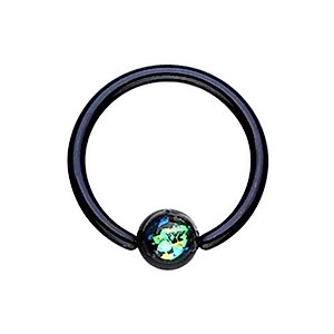 Covet Jewelry Colorline Synthetic Opal Ball Steel Captive Bead Ring (Size: 16GA, Length: 8mm, Ball Size: 4mm, Black)