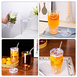 Dingerjar Glass Tumbler with Lid and Straw, Borosilicate Glass Iced Coffee Cup Smoothie Cups 24 oz/750ml for Hot or Cold Drinks