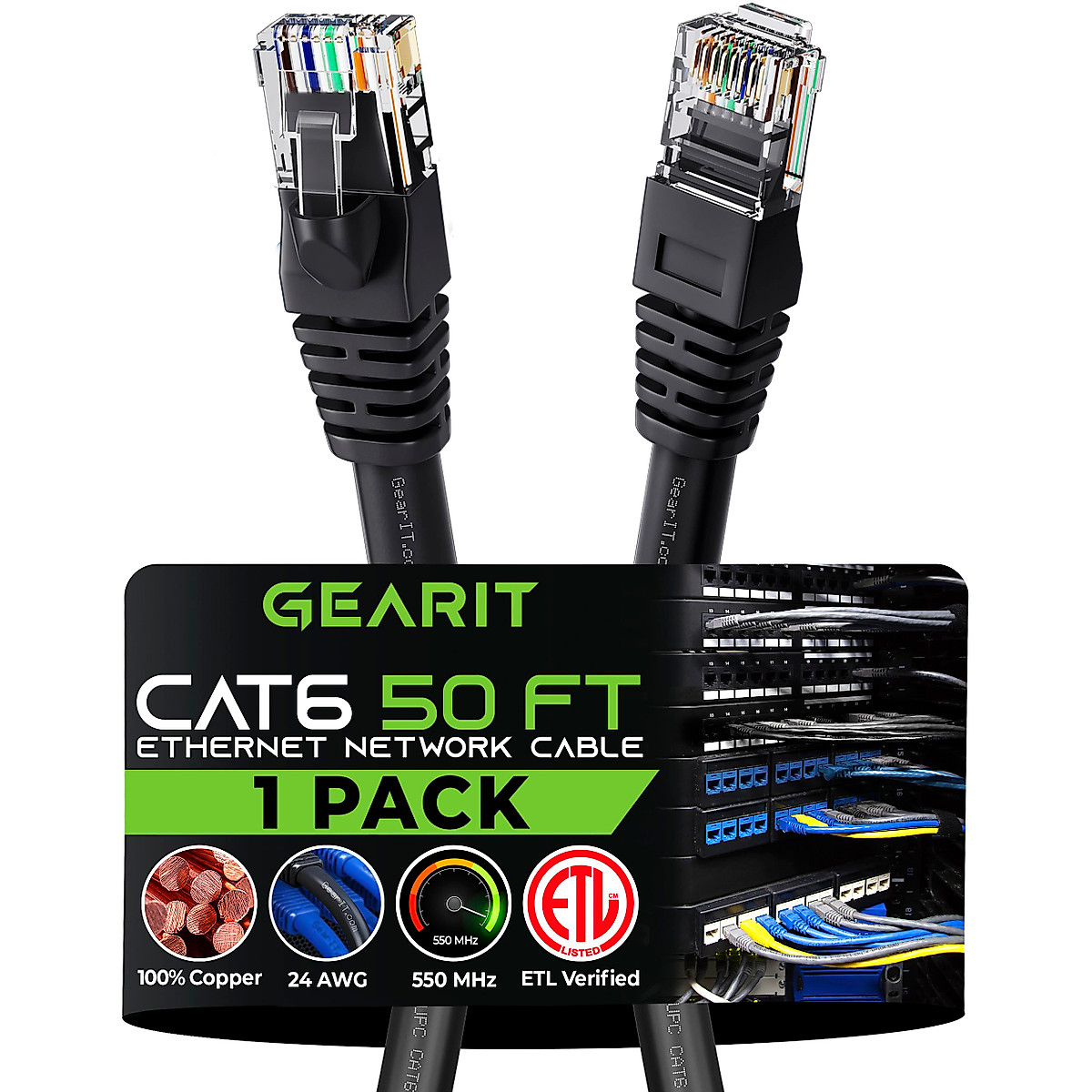 GearIT Cat 6 Ethernet Cable Cat 6 Patch Cable, Cat 6 Cable, Cat6 Ethernet Cable, Network Cable, Internet Cable - Black 50 Feet (Pack of 1)