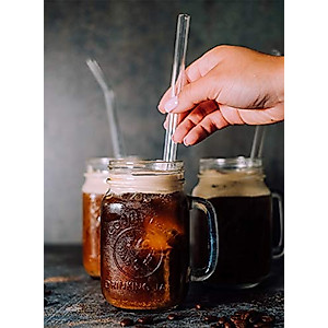 8 Pack Reusable Glass Drinking Straws - 10" x 10 mm - Smoothie Straws for Milkshakes, Frozen Drinks, Smoothies, Bubble Tea - Environmentally Friendly